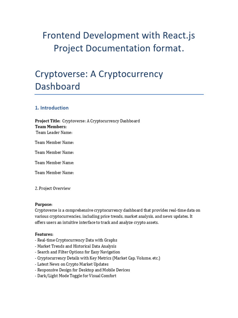 Cryptoverse Dashboard Documentation | PDF | Cryptocurrency | User Interface