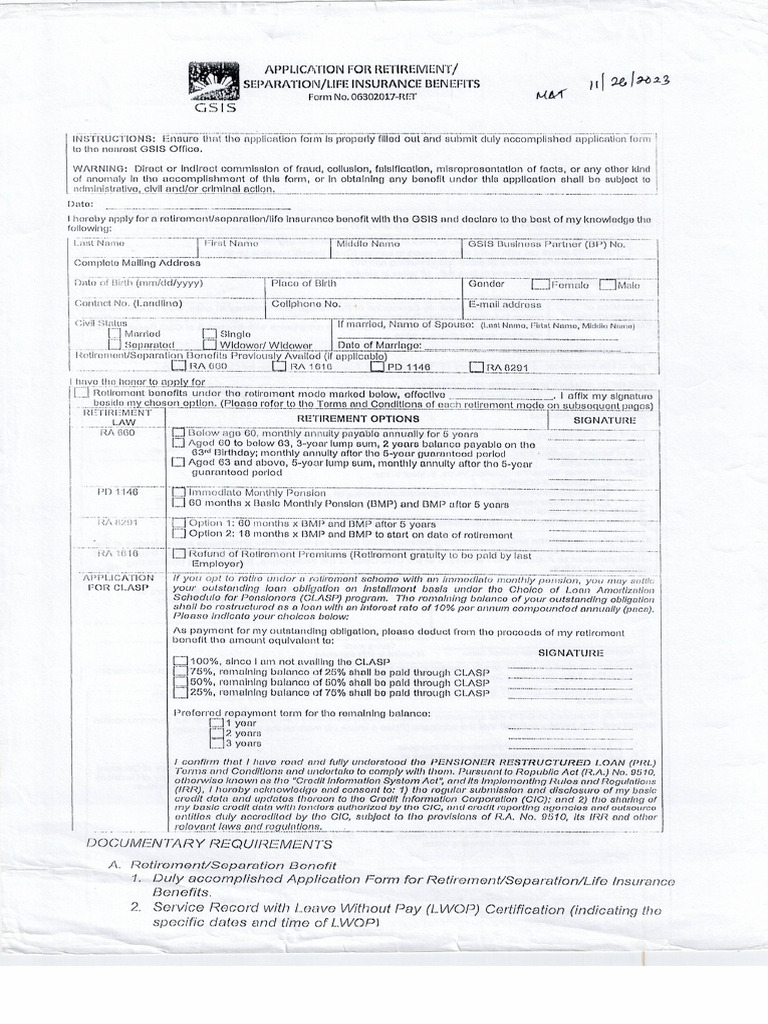 GSIS Maturity Claim Form | PDF
