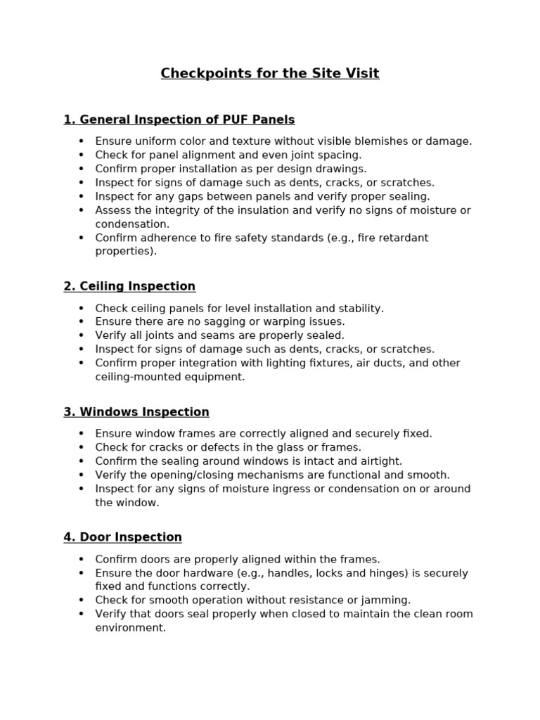 Site Visit Inspection Checklist | PDF