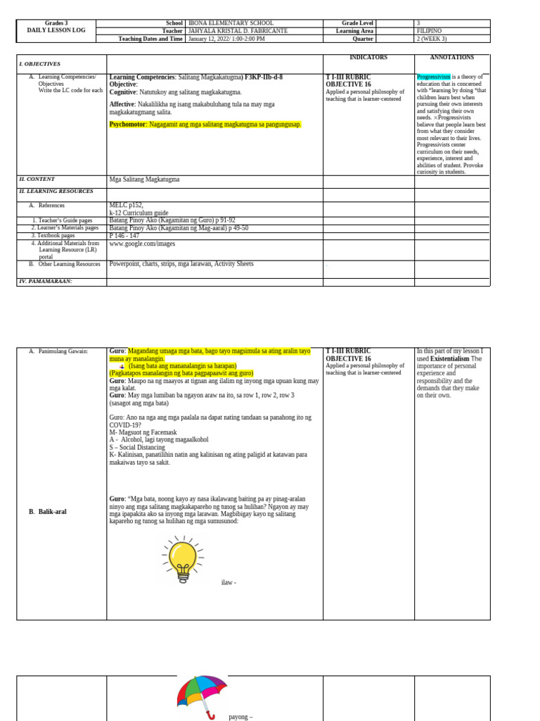 Cot1-Dlp Filipino DLP Objective 16 | PDF