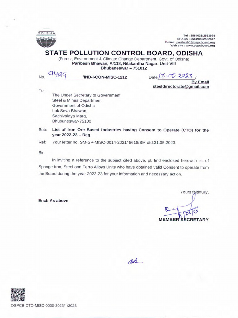 Industrial Scenario - Consent to Operate Status of IOB Industries of ...