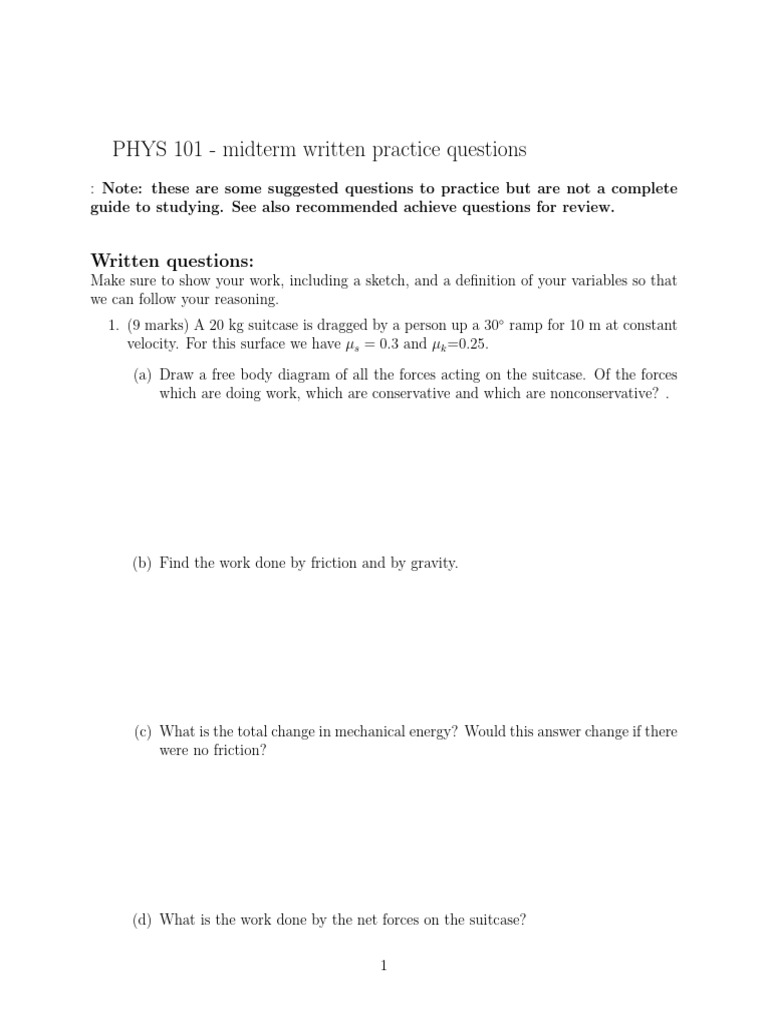 PHYS101_M2_practice questions (1) | PDF | Force | Temporal Rates