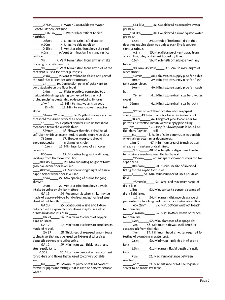 Plumbing Fixture Specifications | PDF | Plumbing | Sanitation
