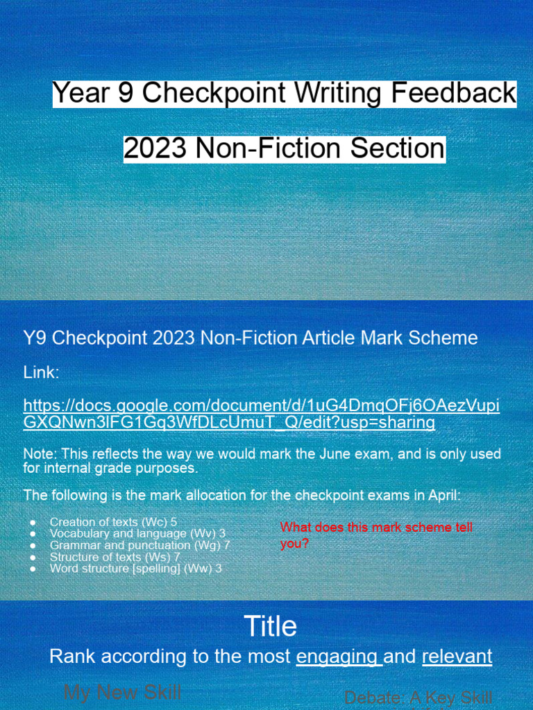Y9 Checkpoint Non-Fiction Feedback | PDF | Mental Health | Cookbooks