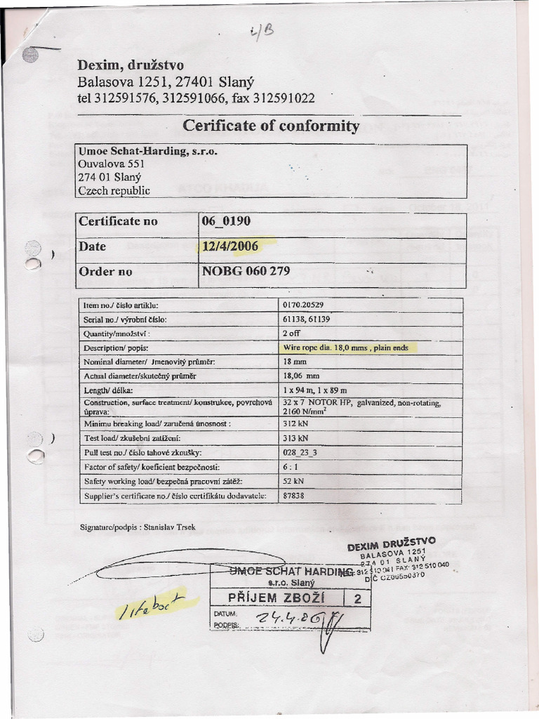 Lifeboat Wire Rope Specification | PDF | Manufactured Goods