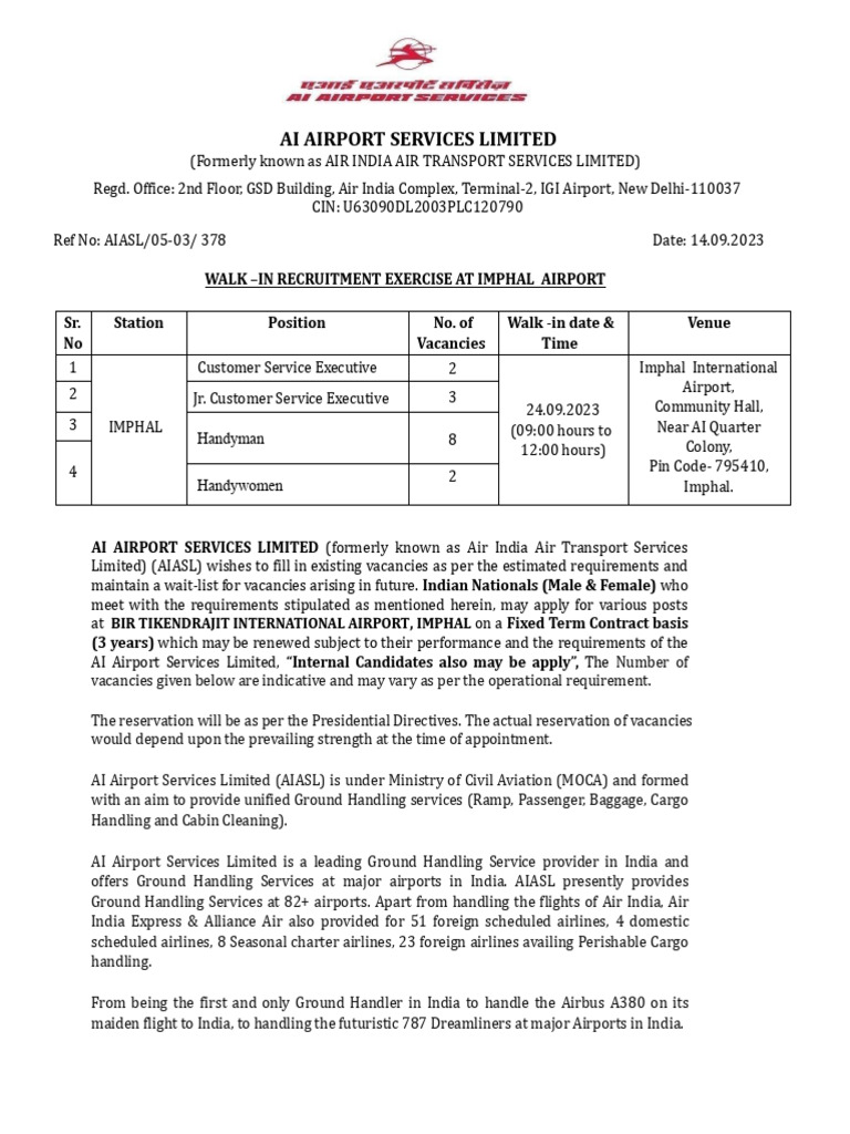 Recruitment Advertisement - Imphal September 2023 | PDF