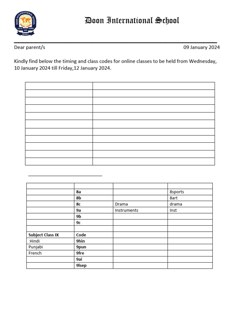 Doon International School Online Class Schedule | PDF