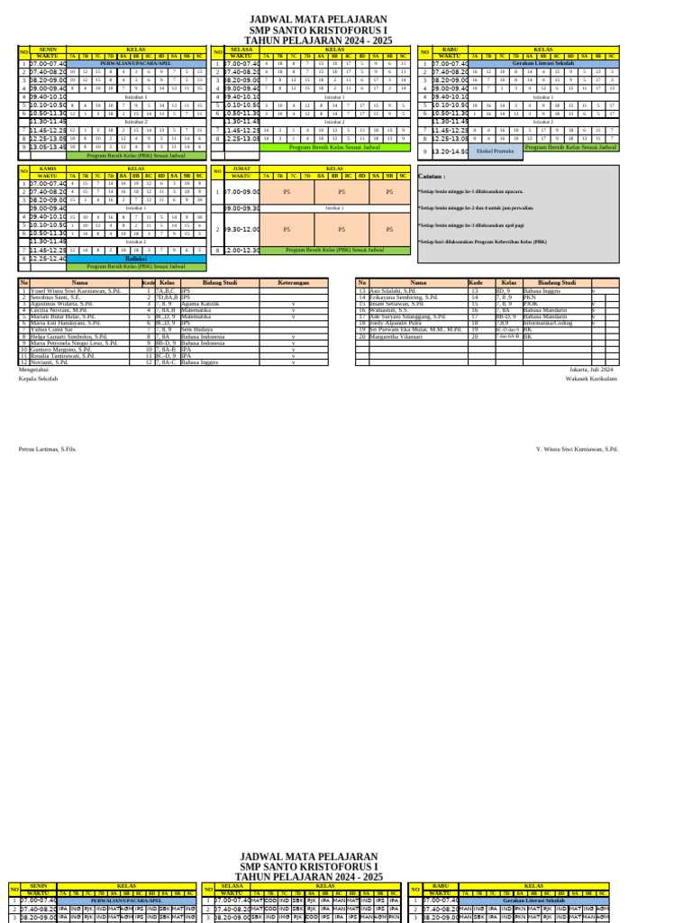 Jadwal Pelajaran 2024-2025 Fix | PDF