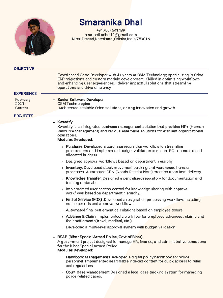 Smaranika Dhal Resume | PDF | Enterprise Resource Planning | Software