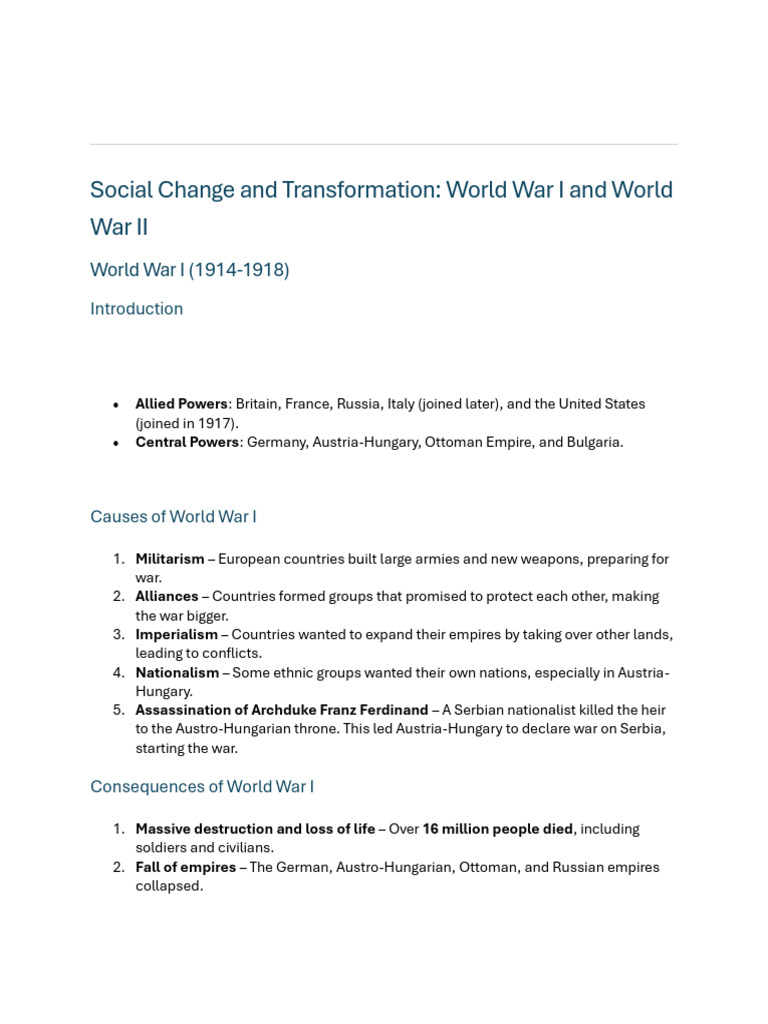 WW1.2 Causes J Social Change | PDF | World War I | Austria Hungary