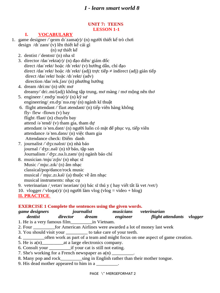UNIT 7-Lesson 1-ĐT | PDF