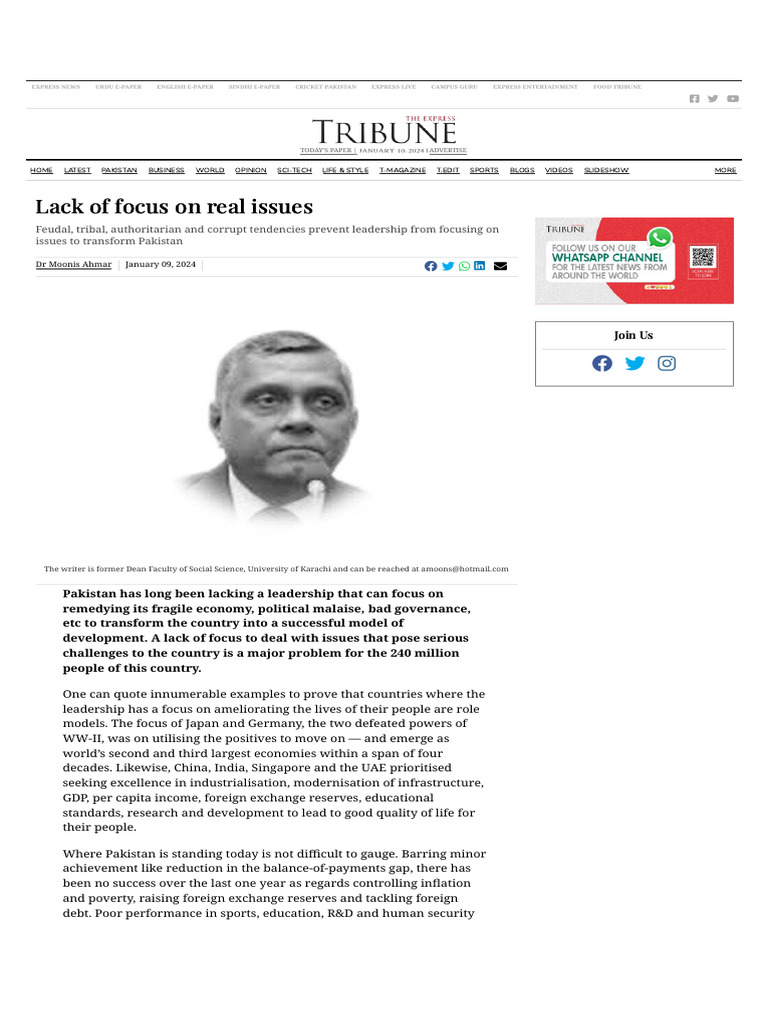Lack of Focus On Real Issues | PDF | Pakistan | Governance
