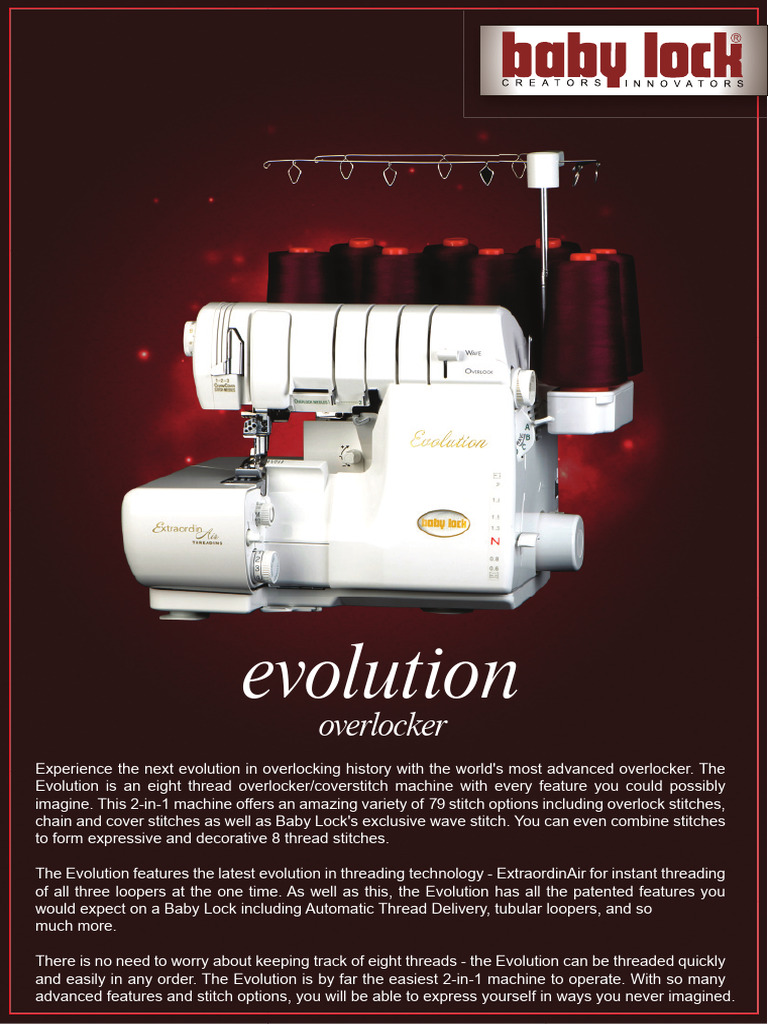Baby Lock Evolution Overlocker Features | PDF | Textile Arts | Needlework