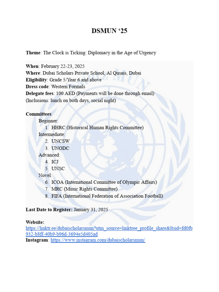 DSMUN 2025: Registration & Details | PDF