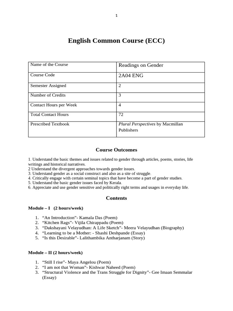 Readings On Gender English Common Course Final Syllabus | PDF | Gender ...
