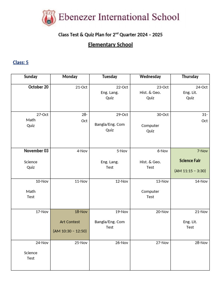 C5 - 2nd Quarter TEST & Quiz PLAN - Elementary School - 2024-2025 | PDF