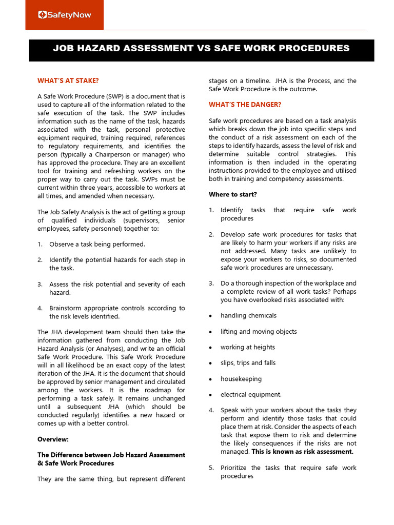 Job Hazard Assessment & Safe Work Procedures | PDF | Risk | Safety