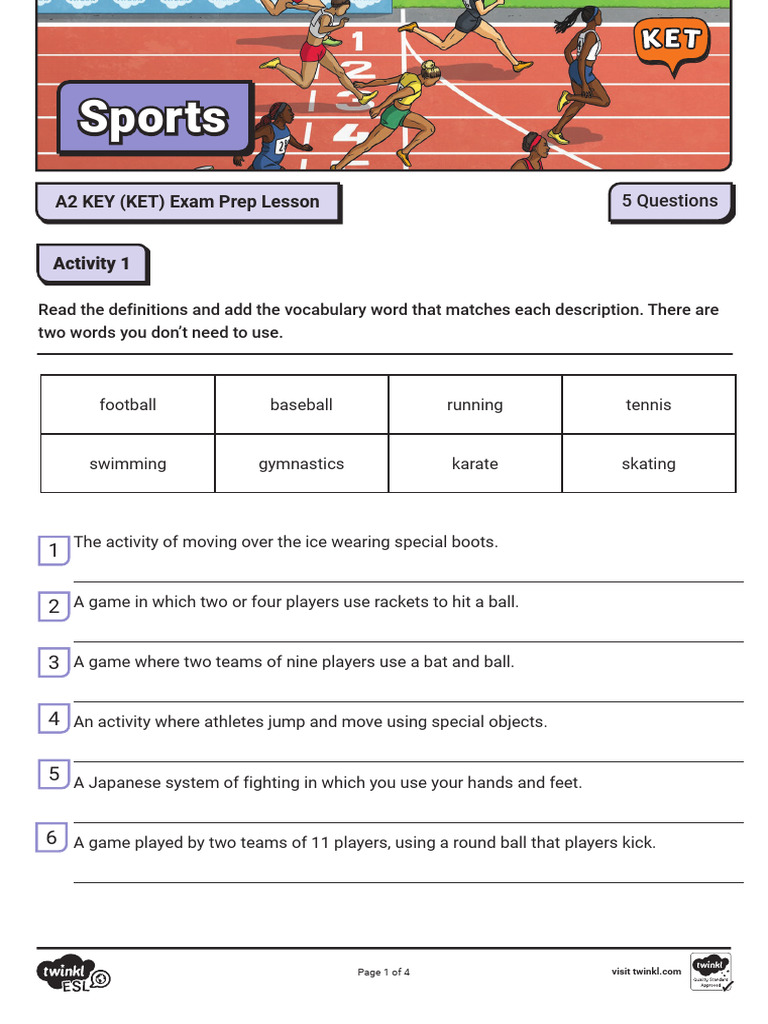 A2 Key (KET) Exam Prep Lesson - Sports-1-4 | PDF