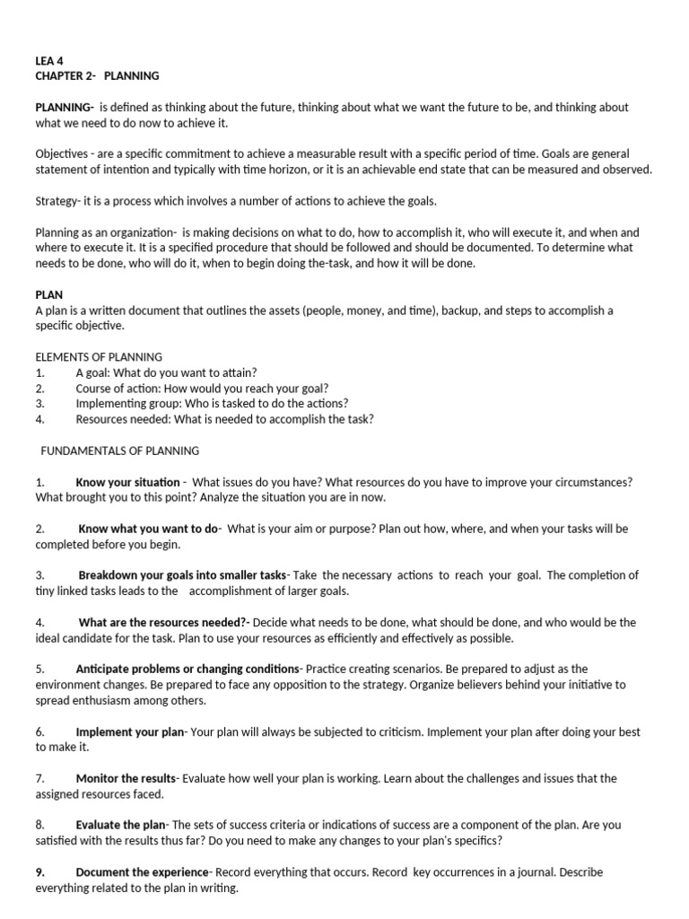 Chapter 2 PLANNING Nov 24 | PDF | Planning | Goal