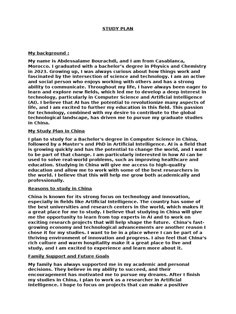 STUDY PLAN Computer Science Abdessalame Bourachdi (1) | PDF ...