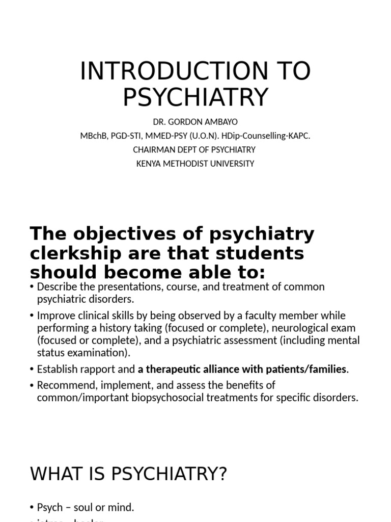Introduction to Psychiatry Overview | PDF | Psychiatry | Mental Disorder