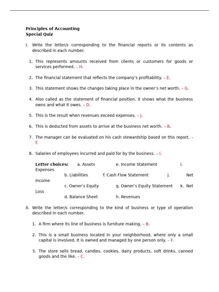Accounting Quiz on Business Transactions | PDF | Balance Sheet | Expense