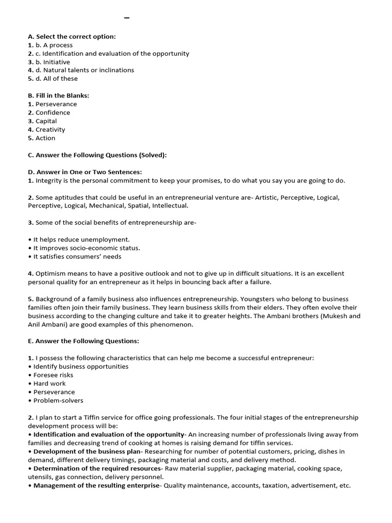 9 IT Chapter 16 (Part - A) Answers | PDF | Entrepreneurship | Business ...