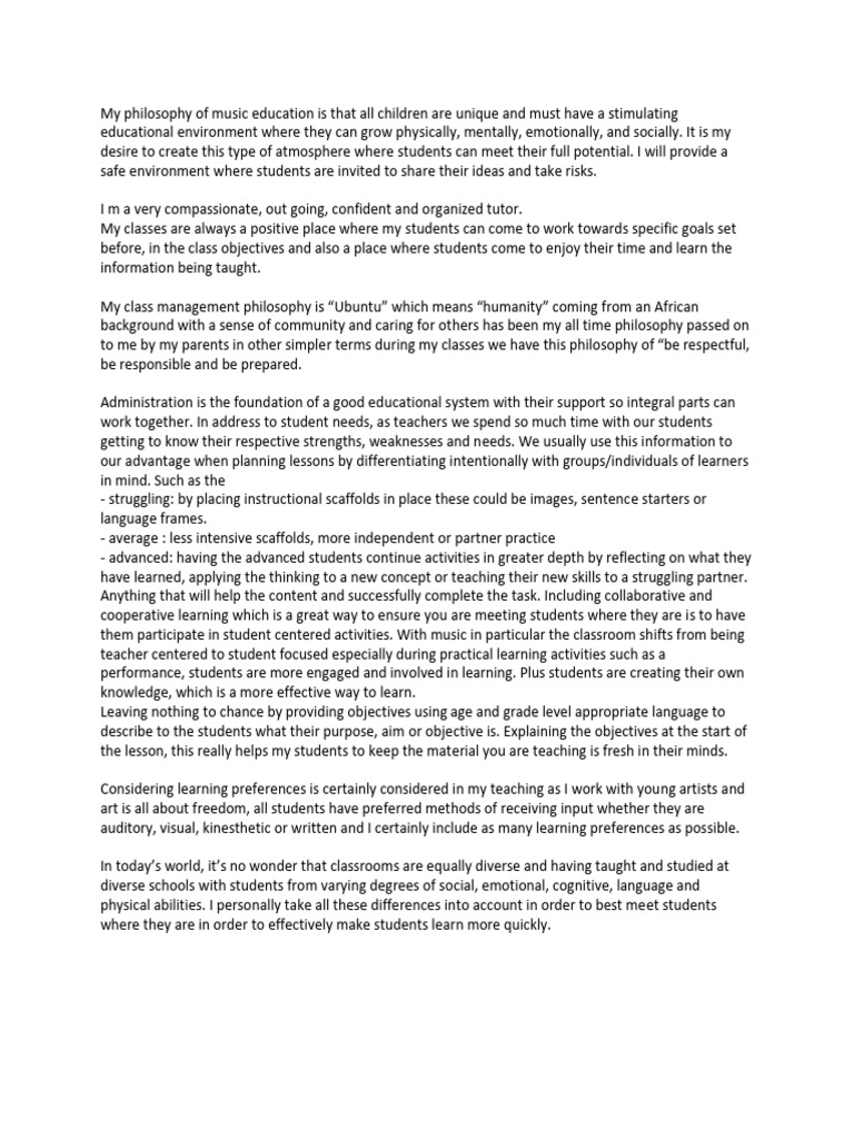 My Philosophy of Teaching | PDF | Learning | Mind