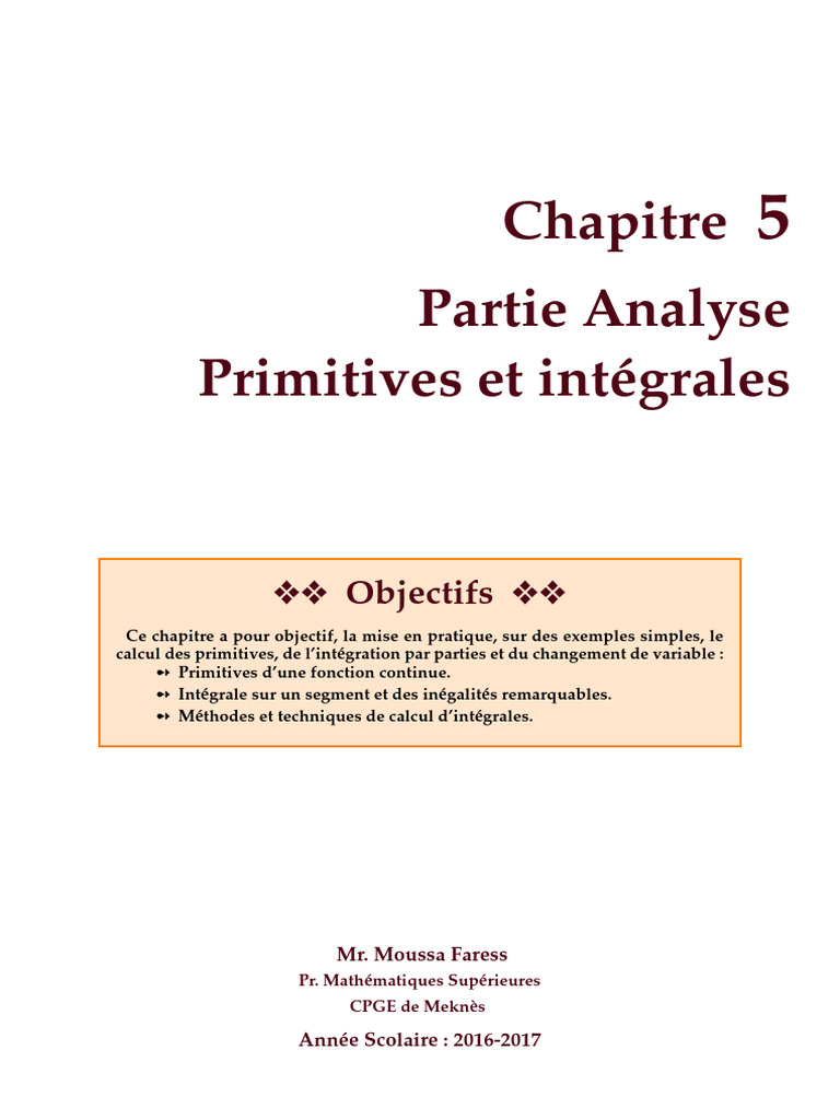 Primitives et Intégrales : Cours Complet | PDF | Intégral | Fonction ...
