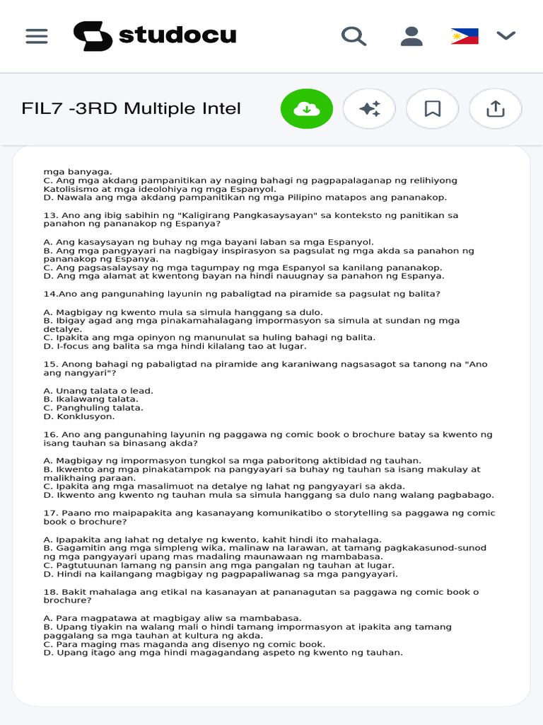 Fil7 - 3rd Multiple Intel - Table of Specifications (Talaan NG Ispesipikasyon) Third Quarter in ...
