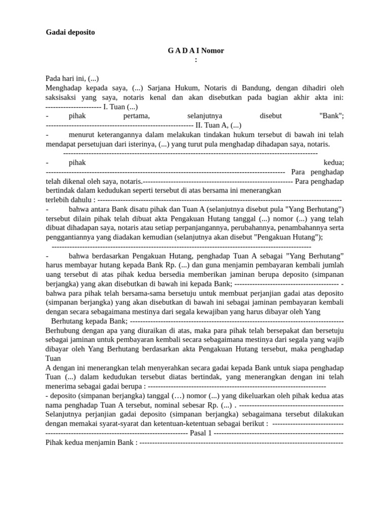 Contoh Gadai Deposito | PDF