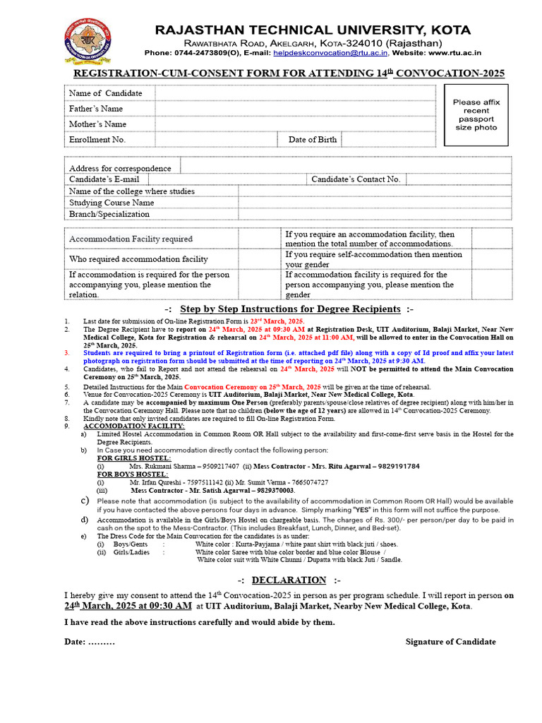 14th Convocation 2025 Registration Form | PDF | Dress Codes | Fashion
