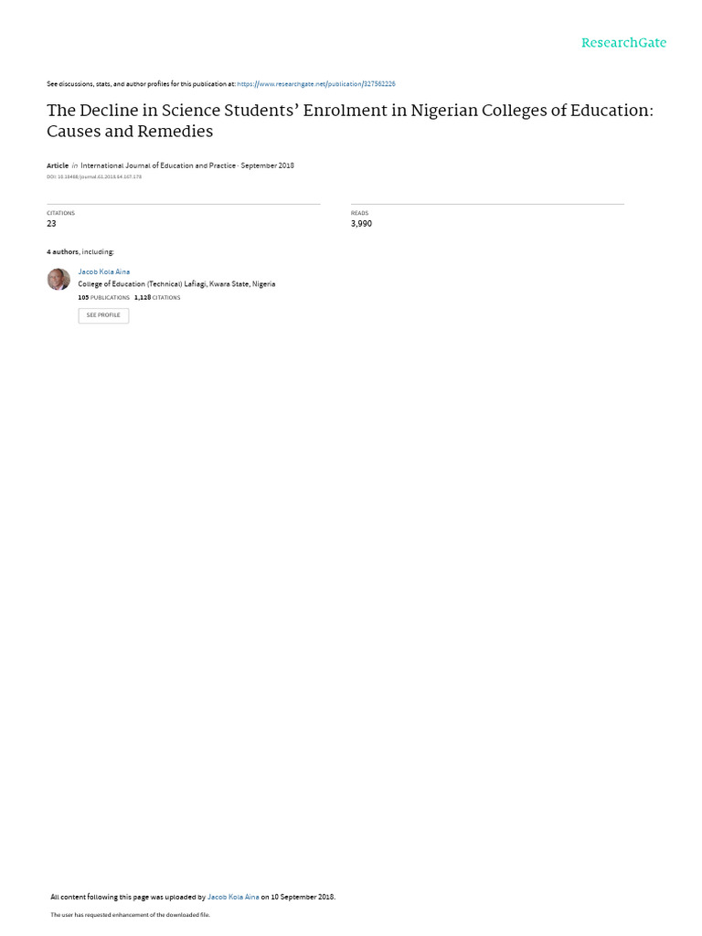 Decline Science Education Students Enrolment | PDF | Teachers | Self ...