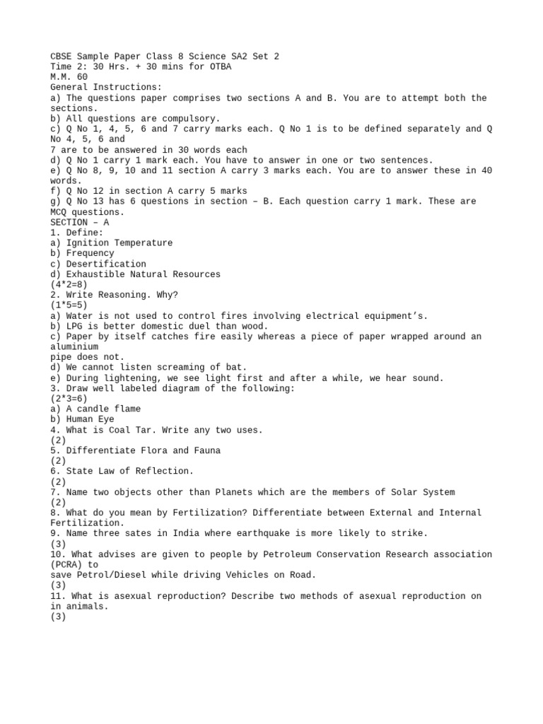 CBSE Class 8 Science Sample Papers Final Merged | PDF | Fuels | Carbon ...