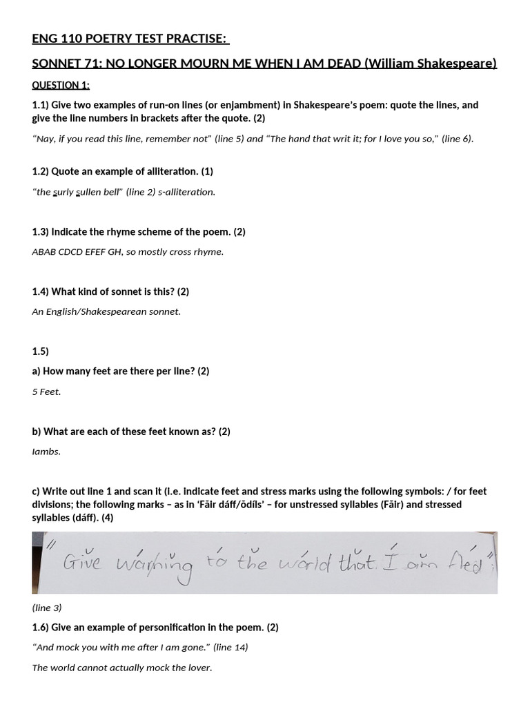 Analyzing Shakespeare's Sonnet 71 | PDF | Poetry | Stanzaic Form
