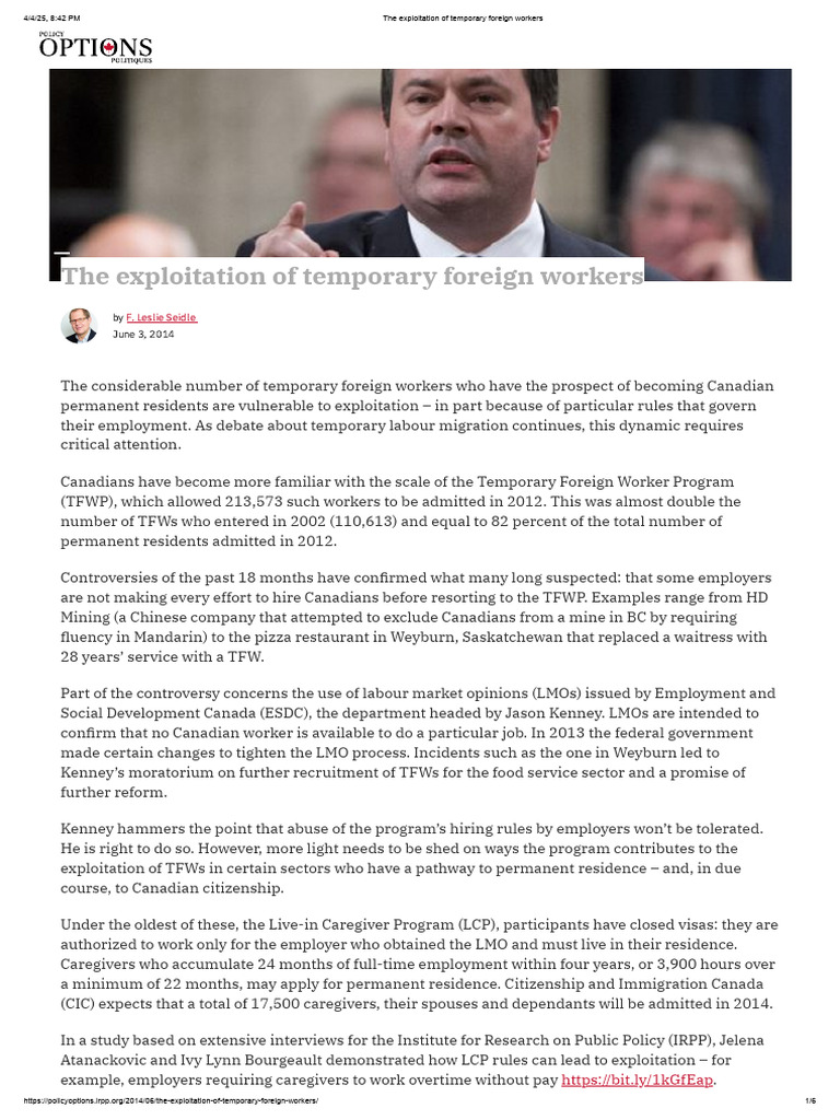 The Exploitation of Temporary Foreign Workers | PDF | Immigration ...