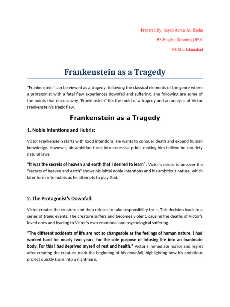 Frankenstein as a Tragedy | PDF | Frankenstein | Empathy