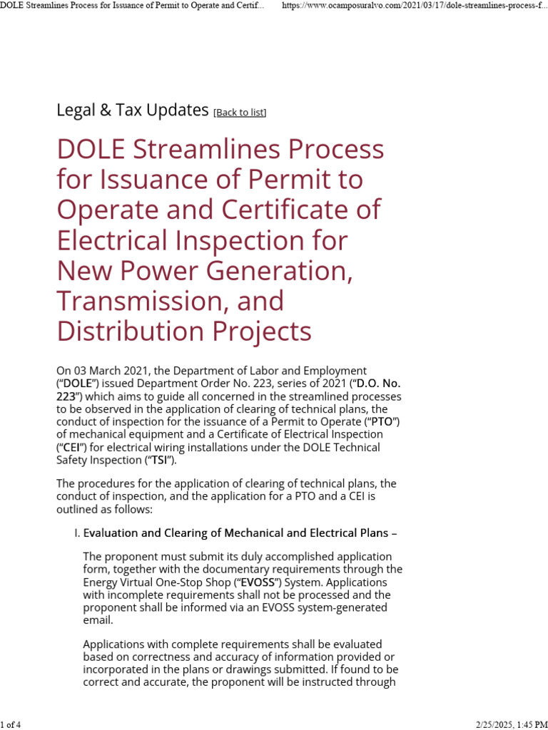 DOLE Streamlines Process For Issuance of Permit To Operate and ...