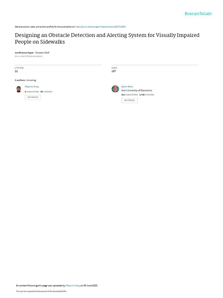 Designingan Obstacle Detectionand Alerting Systemfor Visually Impaired Peopleon Sidewalks | PDF ...
