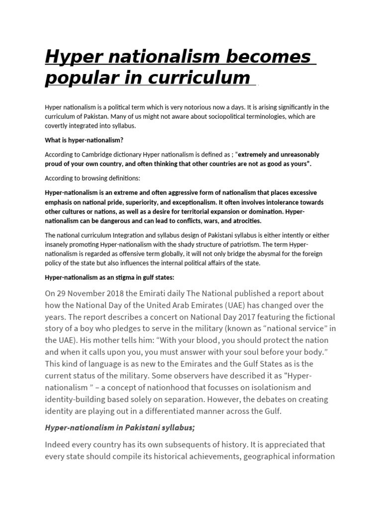 Hyper-Nationalism in Syllabus | PDF | Nationalism | United Arab Emirates