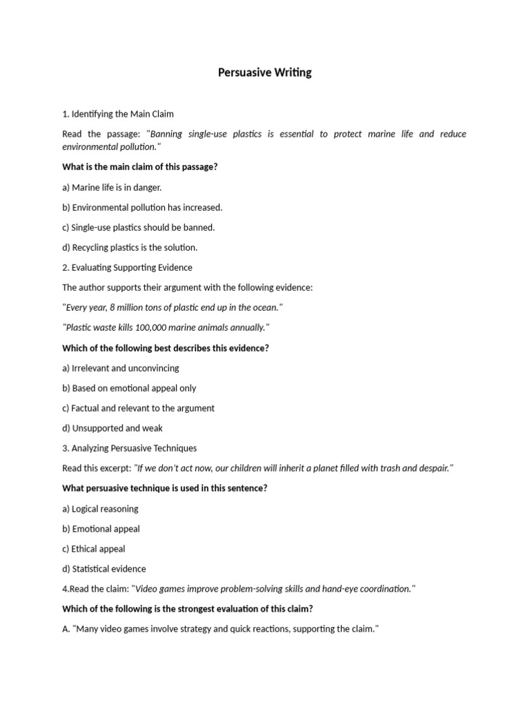 TQs-3rd-Quarter-Persuasive-Writing-5-items | PDF | Argument