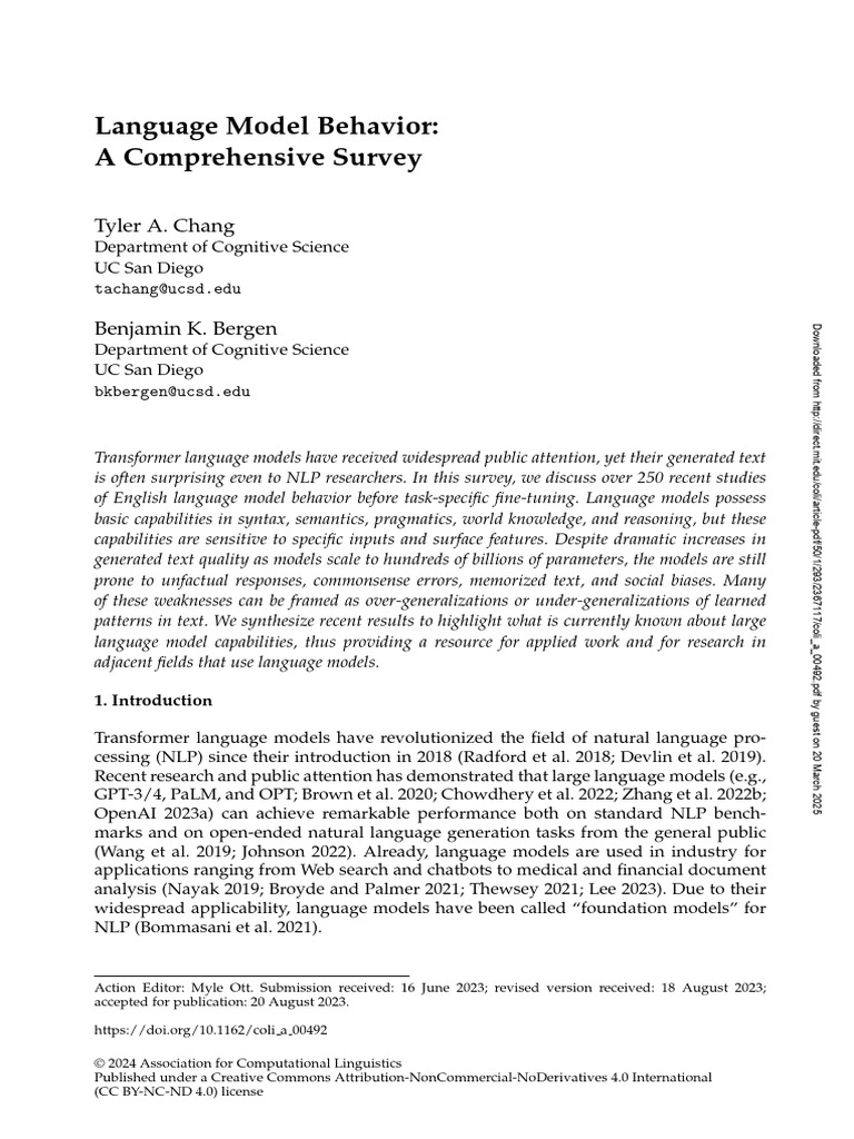 2024-Language Model Behavior A Comprehensive Survey | PDF | Semantics ...