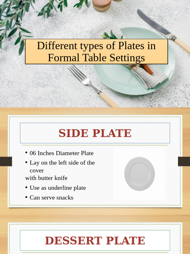 Different Types of Plates in Table Settings | PDF | Tableware | Foods