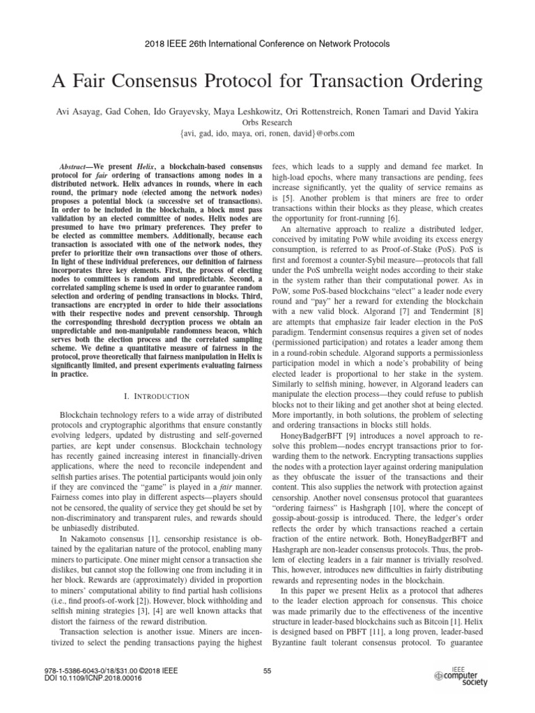 Fair Transaction Ordering in Helix Protocol | PDF | Cryptography ...