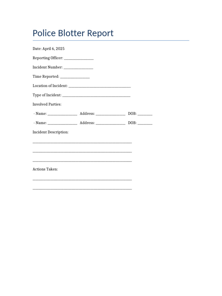 Police Blotter Template | PDF