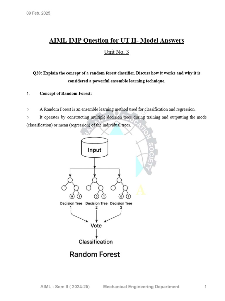 AIML IMP Question For UT II - Model Ans - Compressed | PDF | Support Vector Machine | Receiver ...