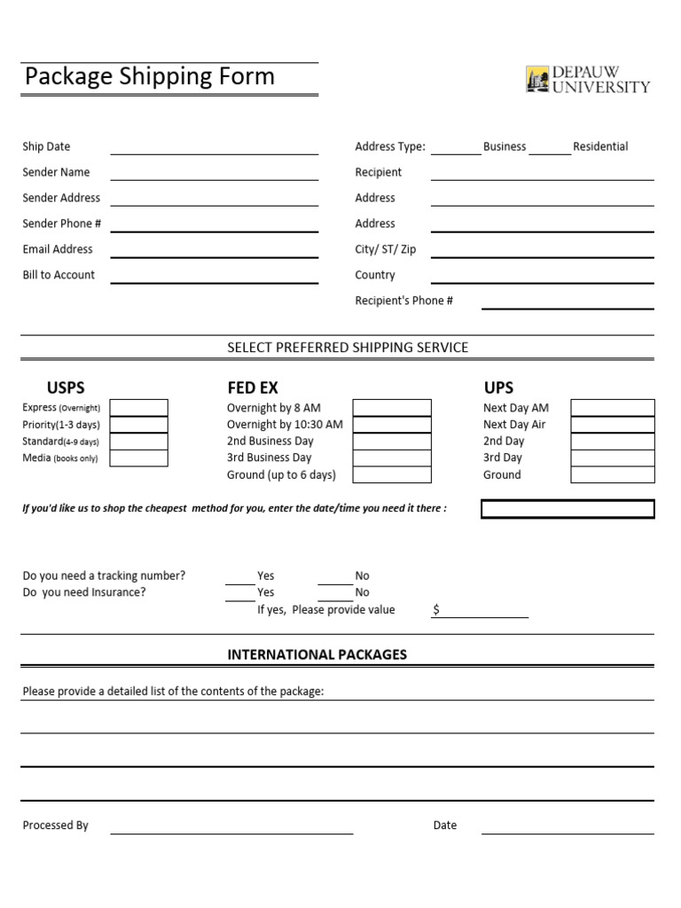 Package Shipping Form | PDF