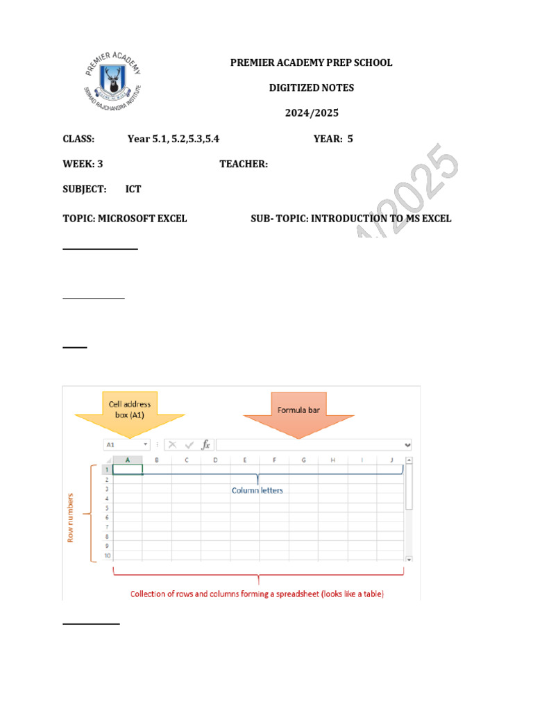 Microsoft Excel Basics for Year 5 Students | PDF | Microsoft Excel ...