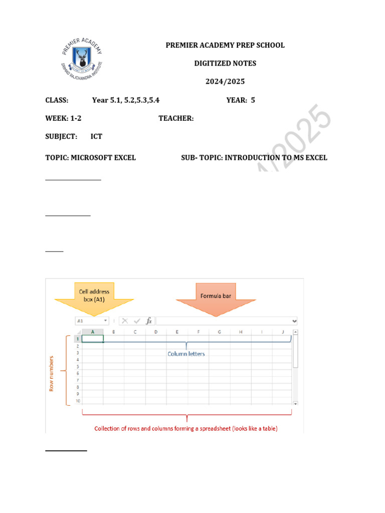 Term 1 WK 1-2 Year 5 ICT Digitised Notes | PDF | Microsoft Excel ...