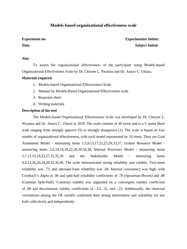 Organisational Effectiveness Scale Practical Pdf Goal Employment 4645